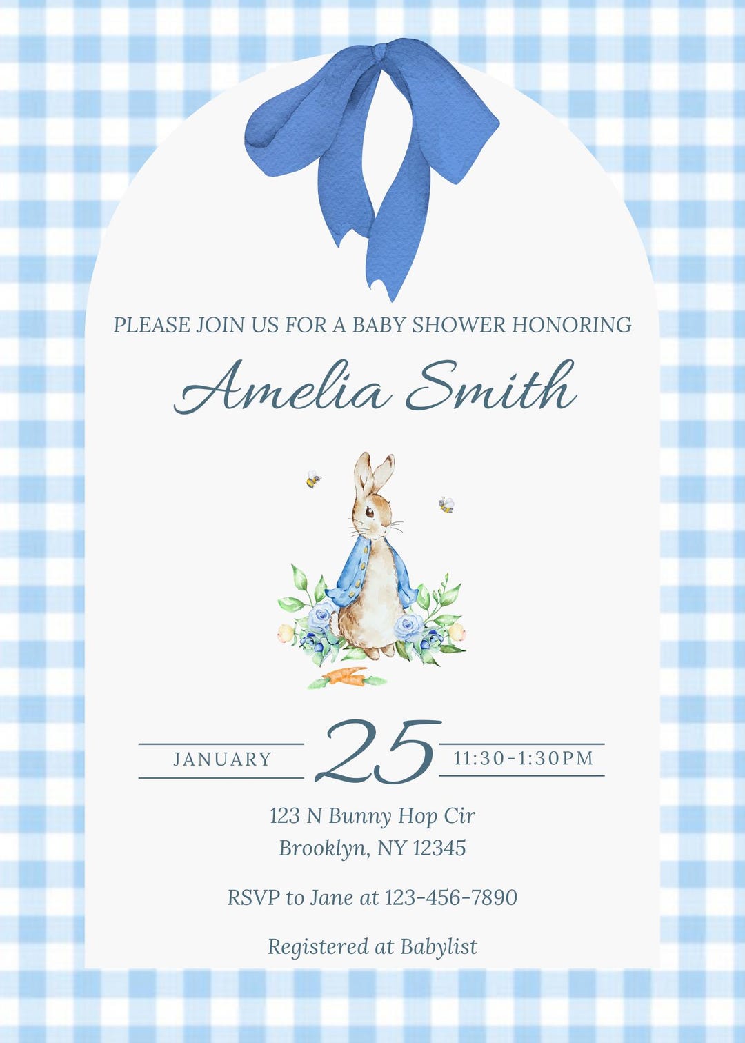 Peter Rabbit Baby Shower Invitation | Printable Bunny-themed Invite ...