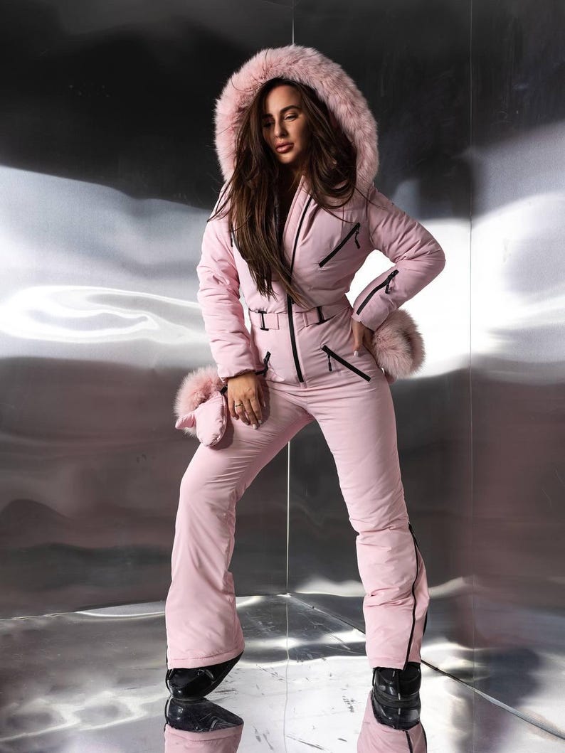 Women’s Pink Ski Jumpsuit With Faux Fox Fur | Luxury Winter Snowsuit ...