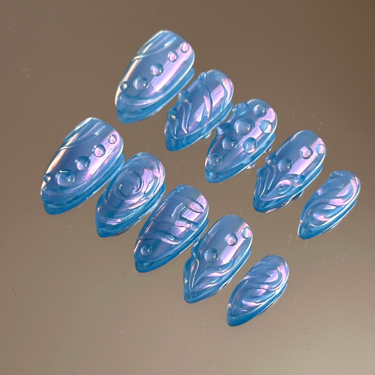 Metallic Blue Chrome Nails Futuristic 3D Press on Nails Anny Glow - Etsy