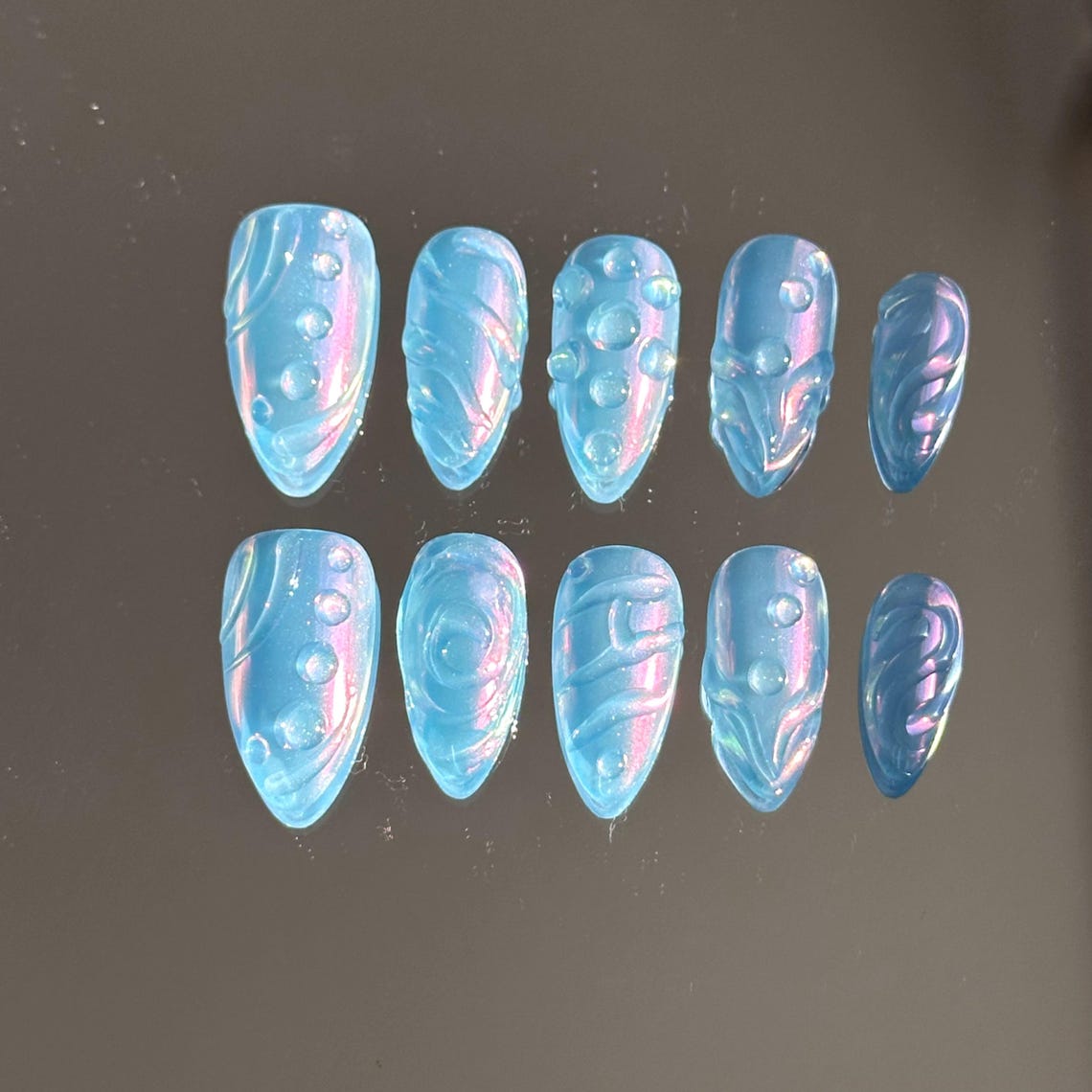 Metallic Blue Chrome Nails Futuristic 3D Press on Nails Anny Glow - Etsy