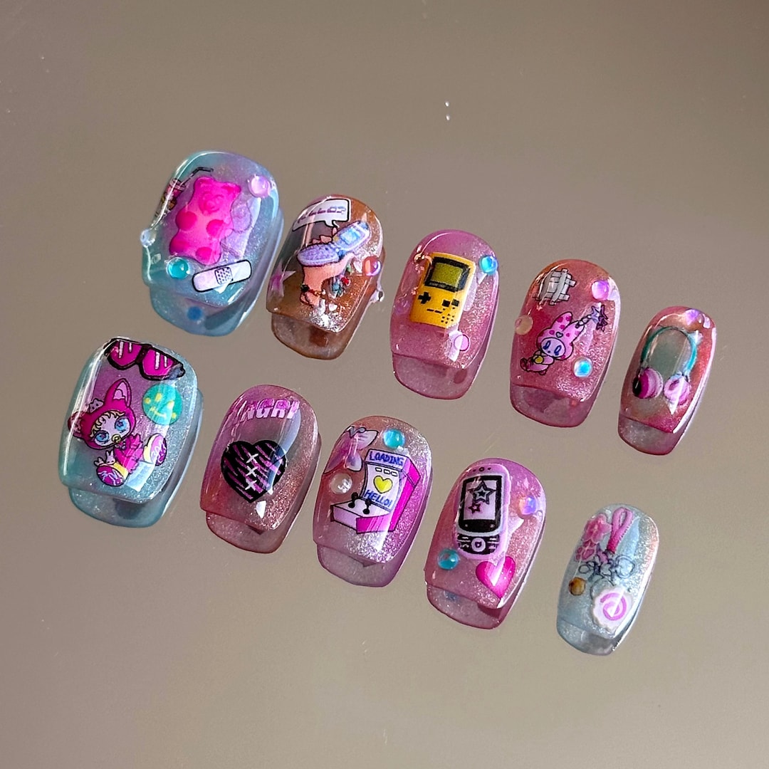 Retro Tech Nostalgia Nails 90s & 00s Inspired Press on Nails Anny Glow ...