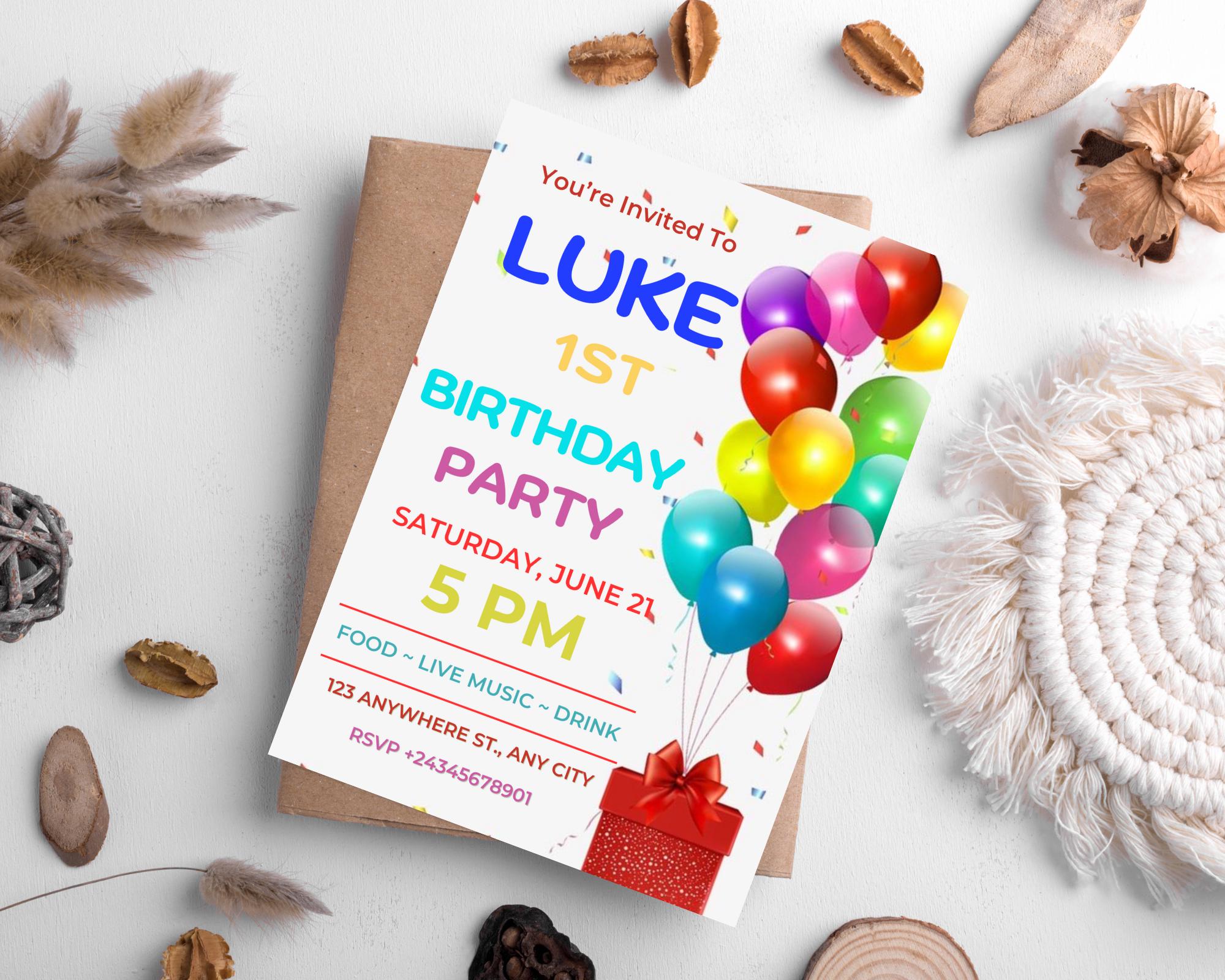 Editable Balloon Birthday Invitation Balloon Birthday Invitation ...