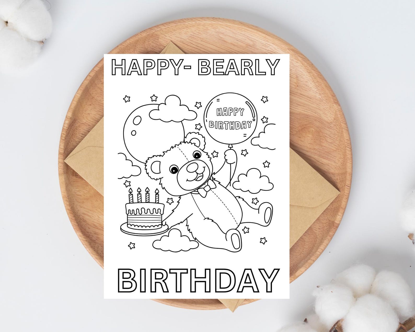 Printable Happy Bearly Birthday Coloring Coloring Birthday Card ...