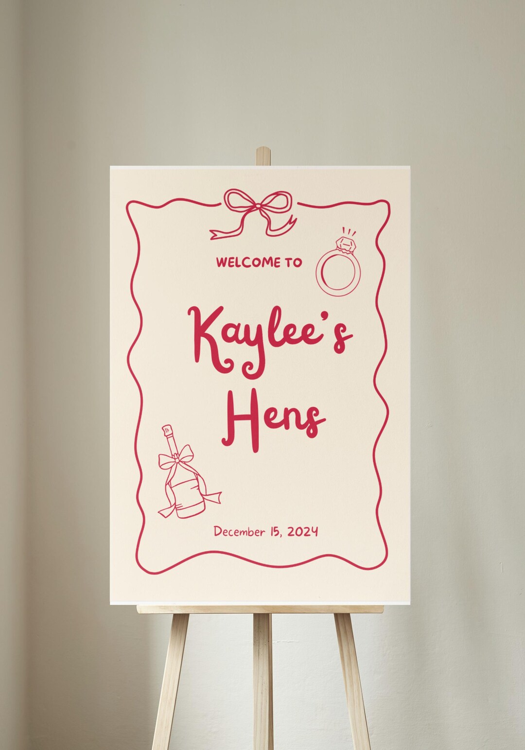 Hens Party Welcome Sign PINK BOW Ribbon Printable Digital Download ...