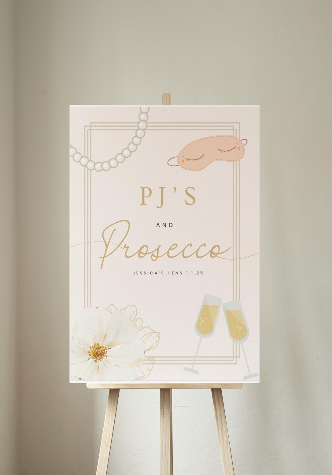 PJ'S AND PROSECCO Theme Poster for Hens/bachelorette Cream Sign ...