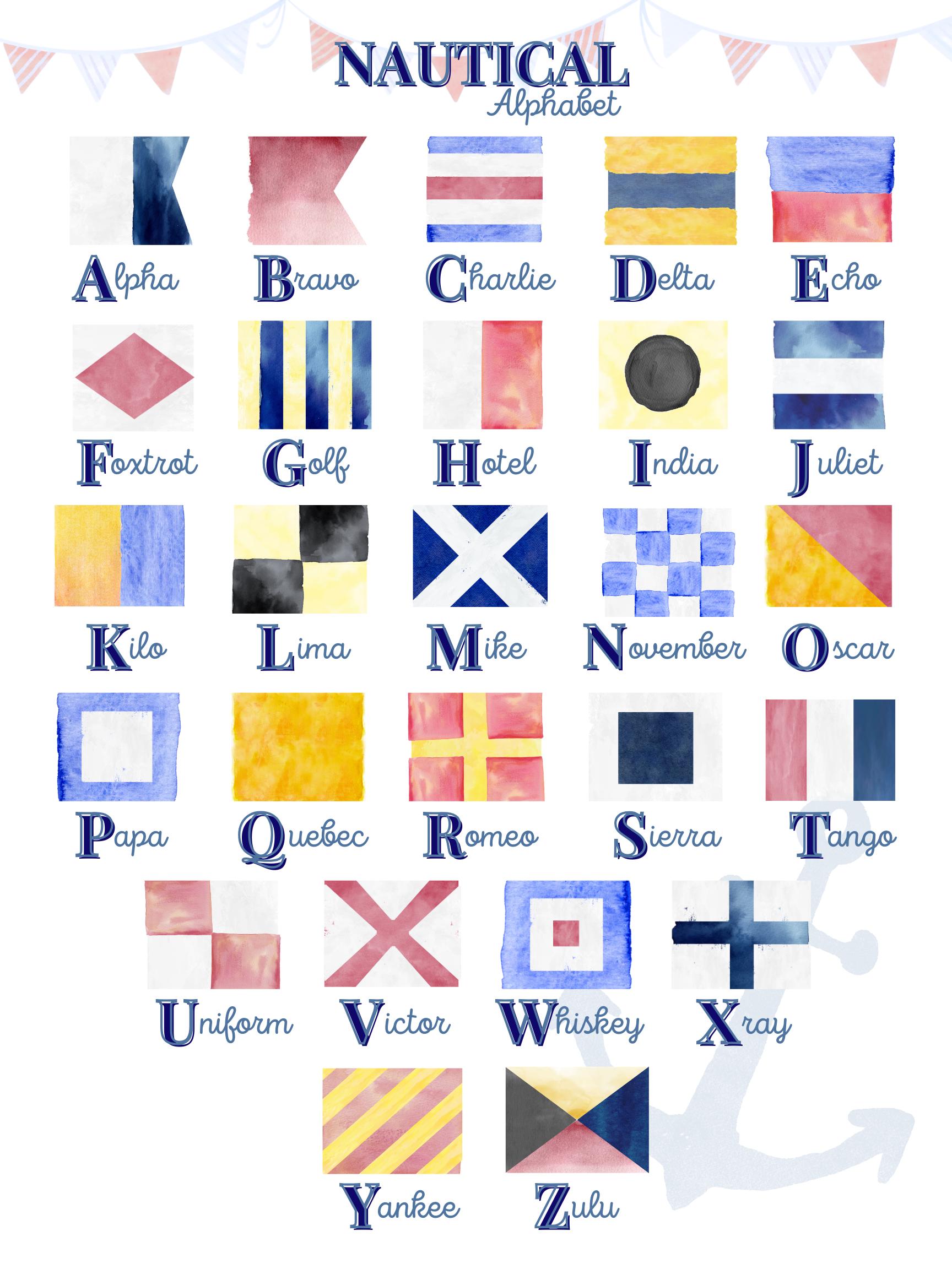 Nautical Nursery Art. Nautical Flag Alphabet Watercolor Print. Nautical ...