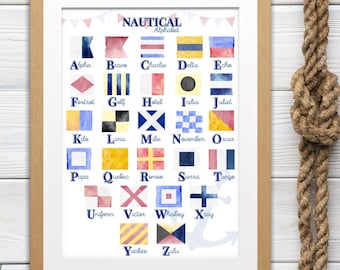 Nautical Flag Alphabet Watercolor Print. Nautical Abcs Art. Maritime ...