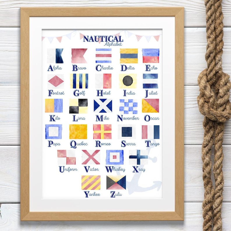 Nautical Nursery Art. Nautical Flag Alphabet Watercolor Print. Nautical ...