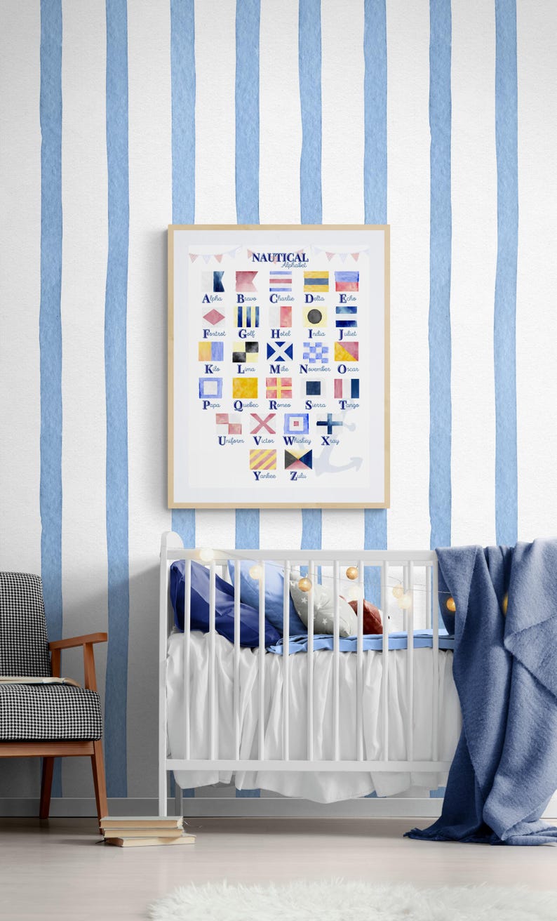Nautical Nursery Art. Nautical Flag Alphabet Watercolor Print. Nautical ...