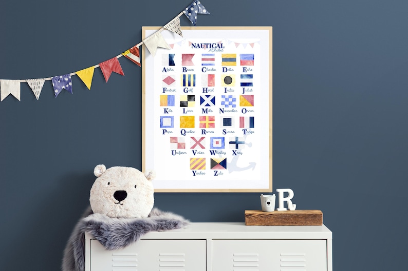 Nautical Nursery Art. Nautical Flag Alphabet Watercolor Print. Nautical ...
