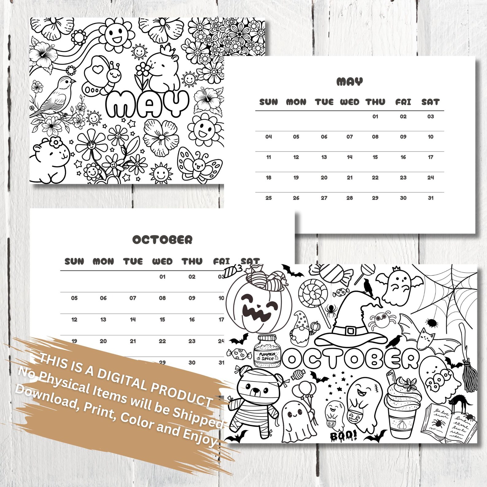2025 Coloring Calendar Printable for Creative Planning, Adult A4 ...