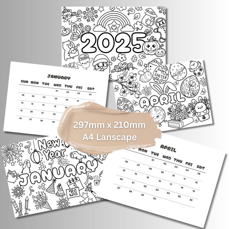 ON SALE! 2025 Adult Coloring Calendar Pages Printable A4 Landscape ...