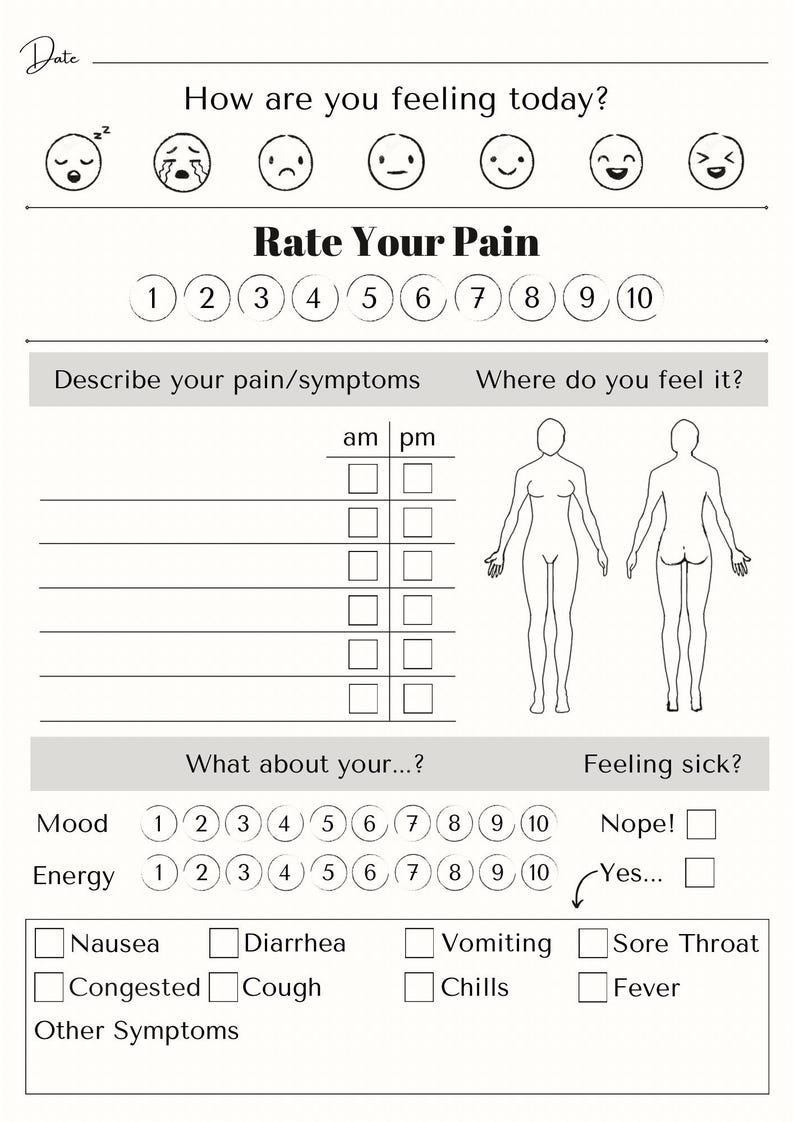 Daily Pain Dairy and Symptom Tracker - Etsy