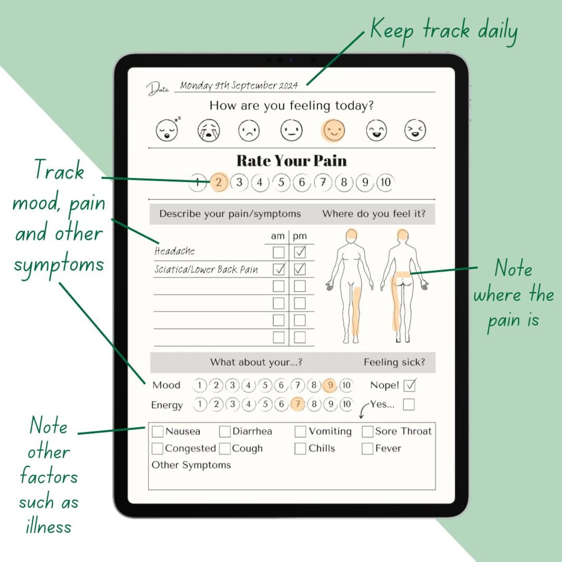 Daily Pain Dairy and Symptom Tracker - Etsy