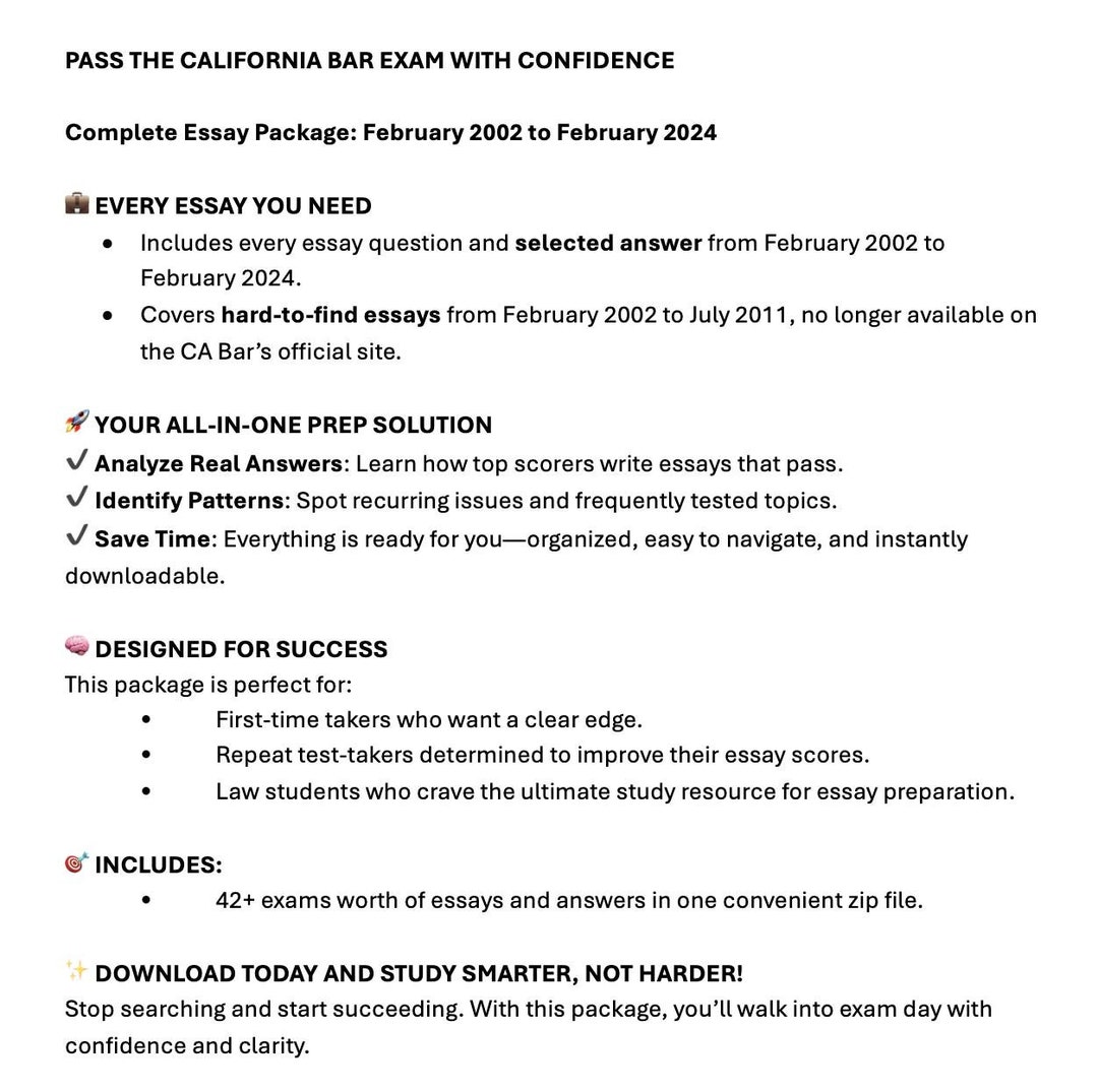 California Bar Exam Essays & Selected Answers: 2002–2024 Complete Study ...