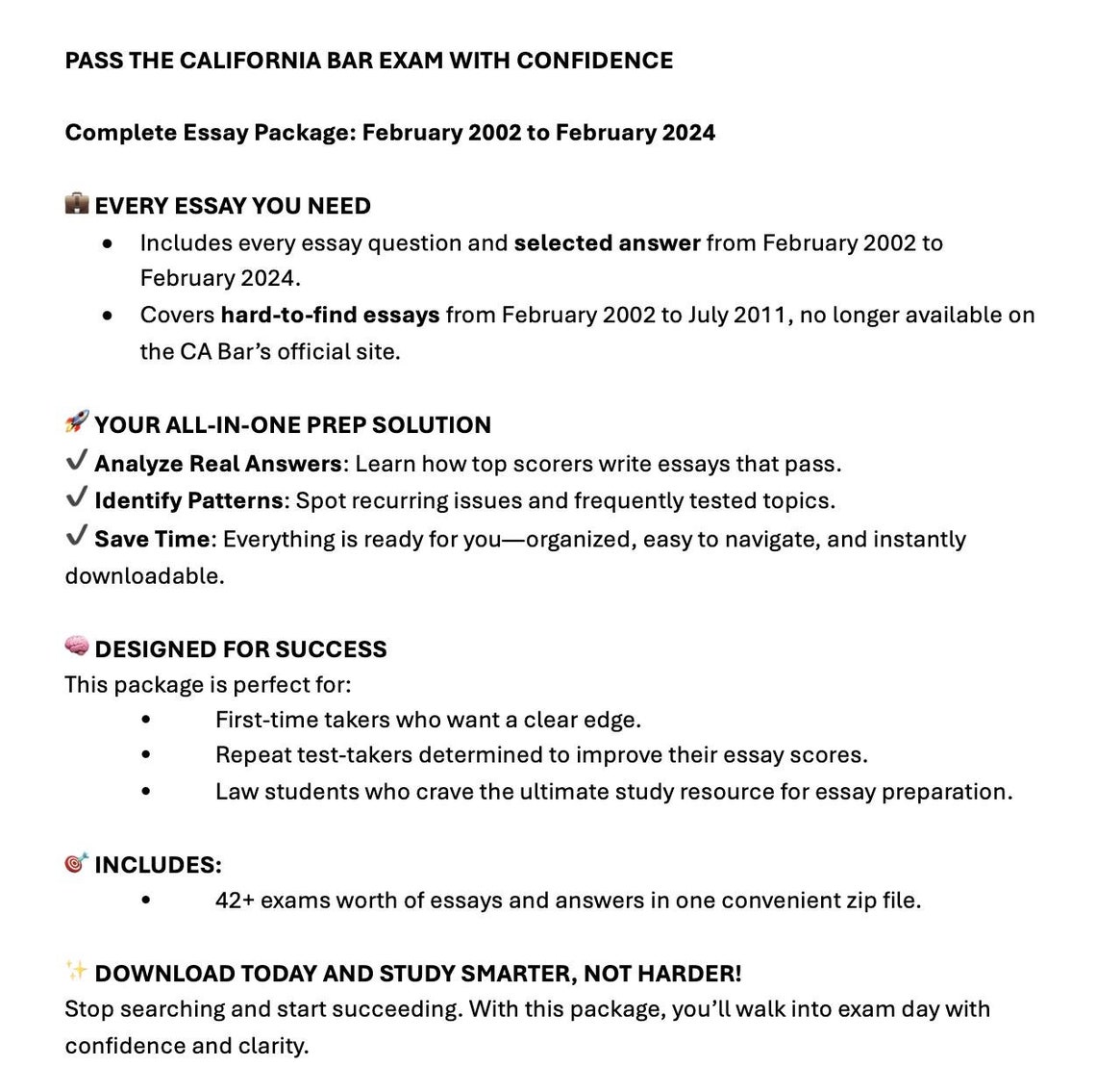 California Bar Exam Essays & Selected Answers: 2002–2024 Complete Study ...