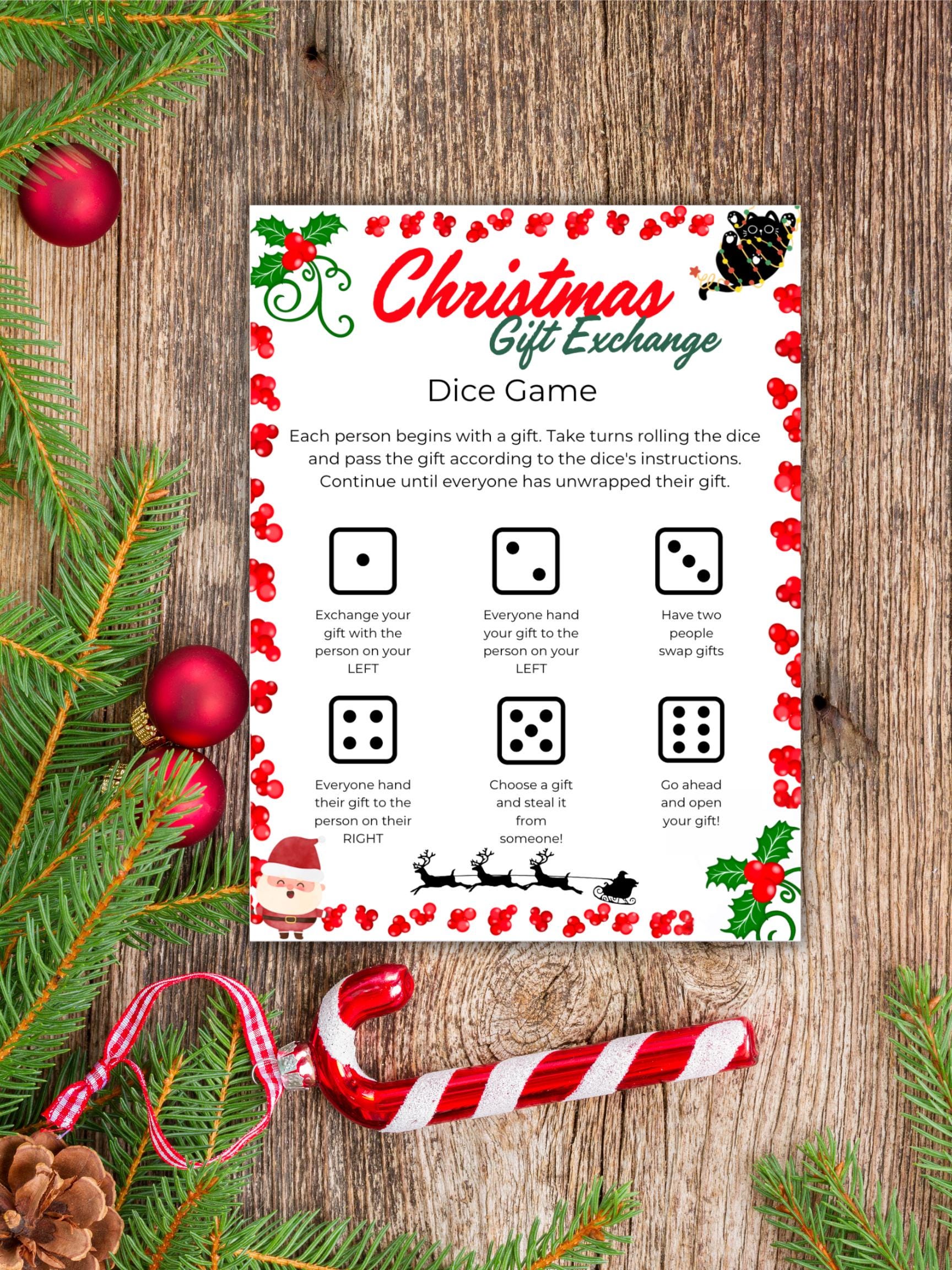 Christmas Dice Game, Printable Christmas Gift Exchange Dice Game, Gift ...