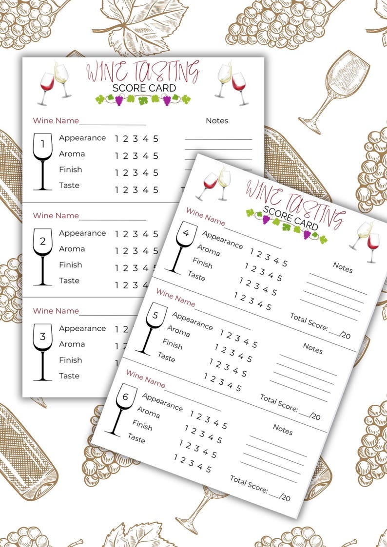 Wine Tasting Card, Printable Wine Tasting Scorecard, Wine Tasting Sheet, Wine Tasting Card ...
