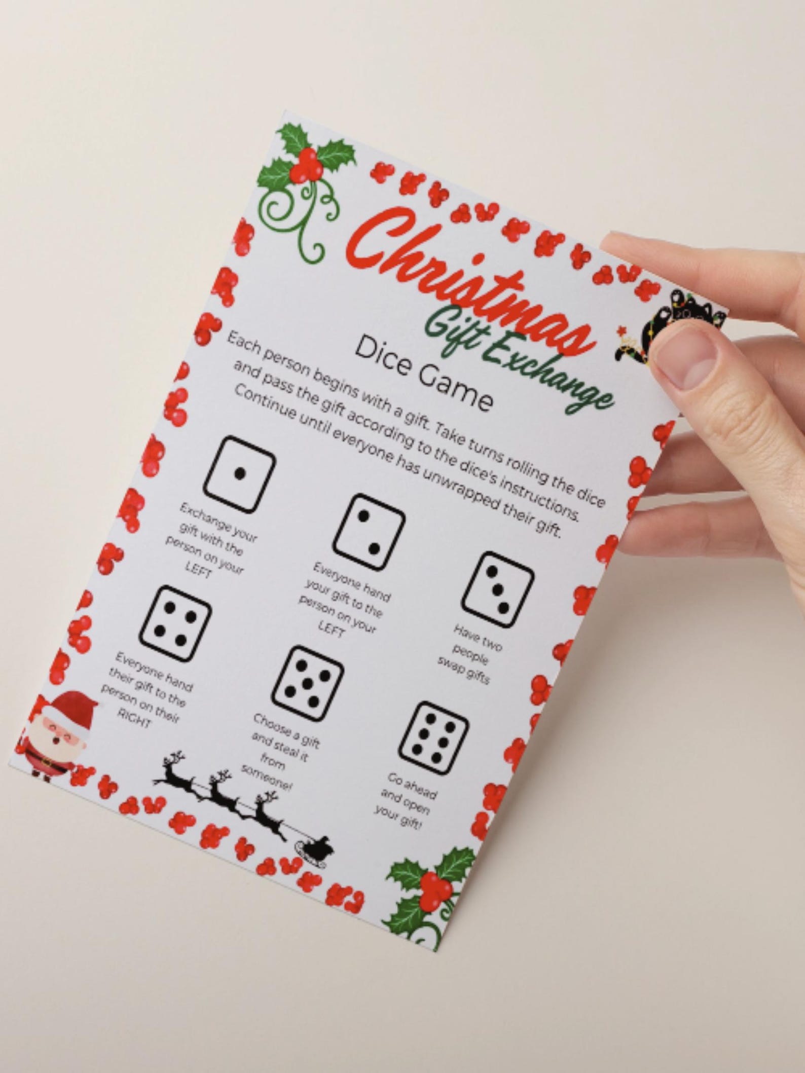 Christmas Dice Game, Printable Christmas Gift Exchange Dice Game, Gift ...