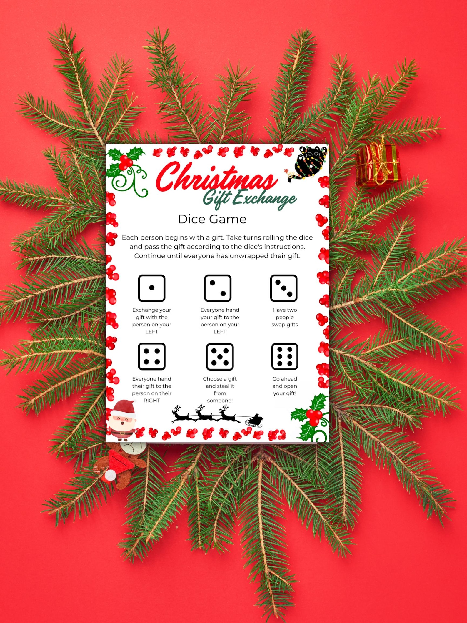 Christmas Dice Game, Printable Christmas Gift Exchange Dice Game, Gift ...