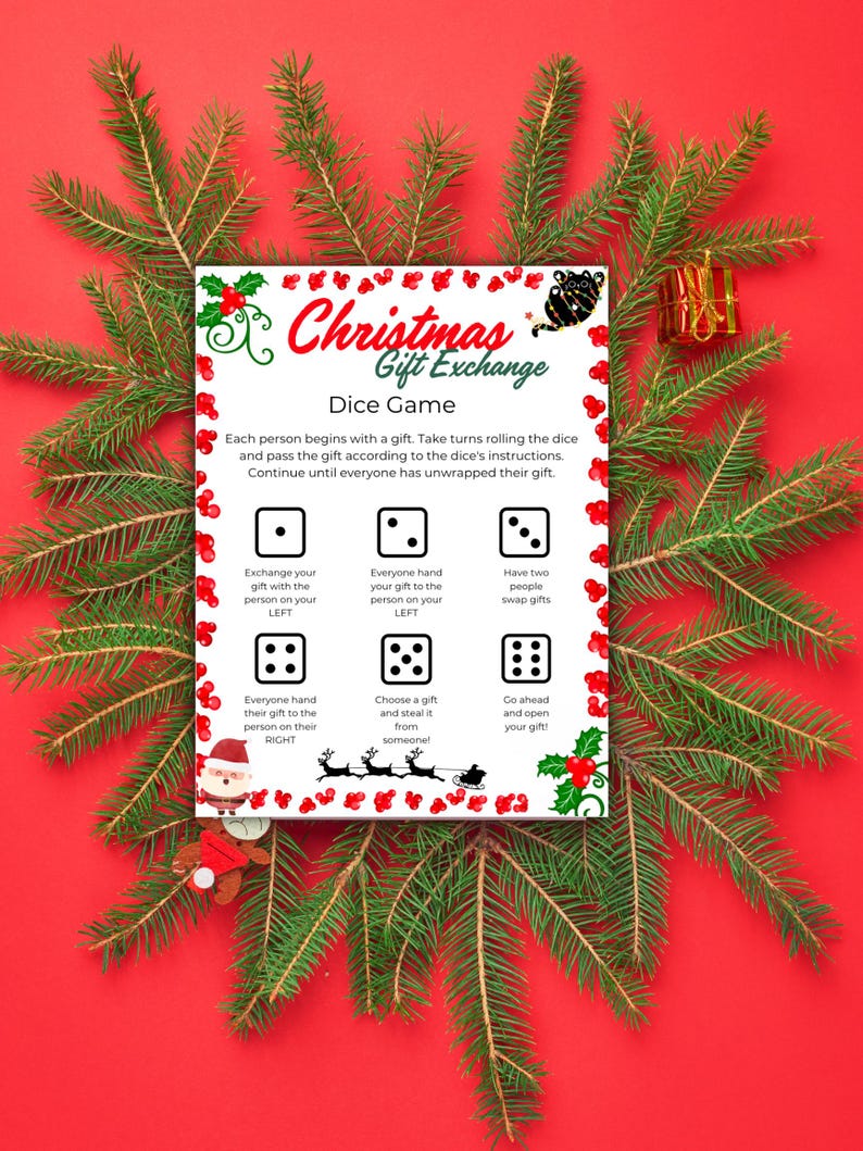 Christmas Dice Game, Printable Christmas Gift Exchange Dice Game, Gift ...