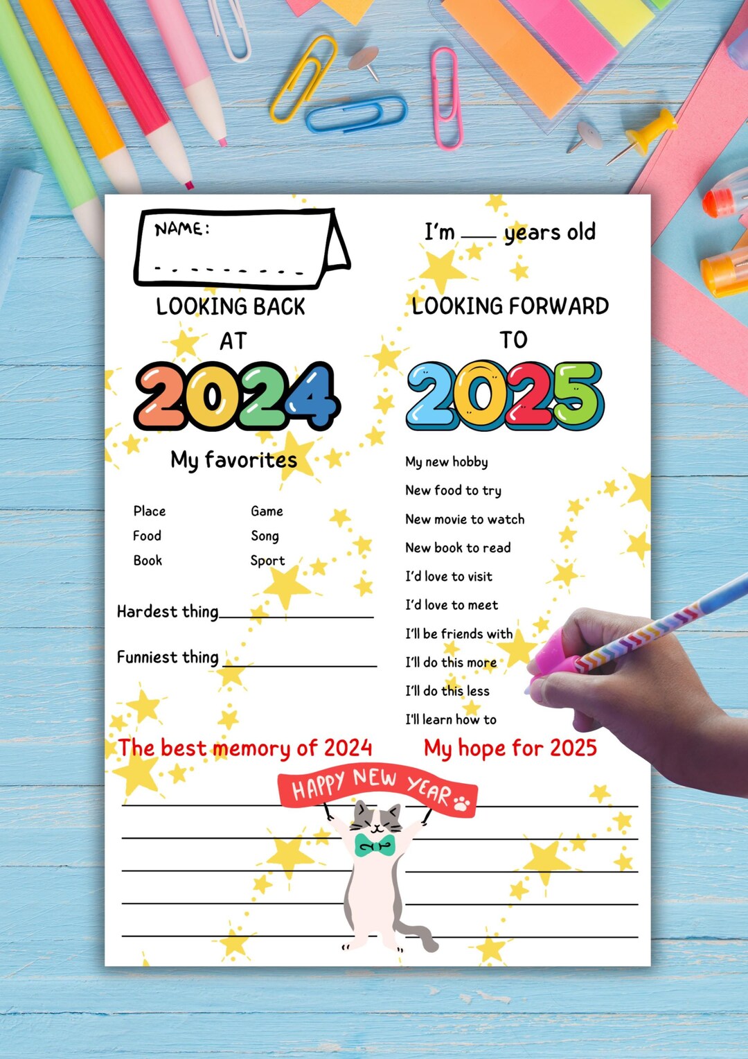 New Years Resolution Printable for Kids, New Year's Fun Activity for ...