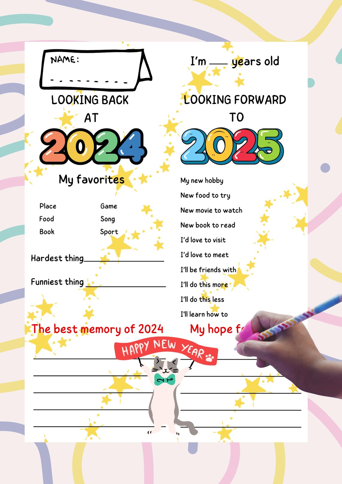 New Years Resolution Printable for Kids, New Year's Fun Activity for ...