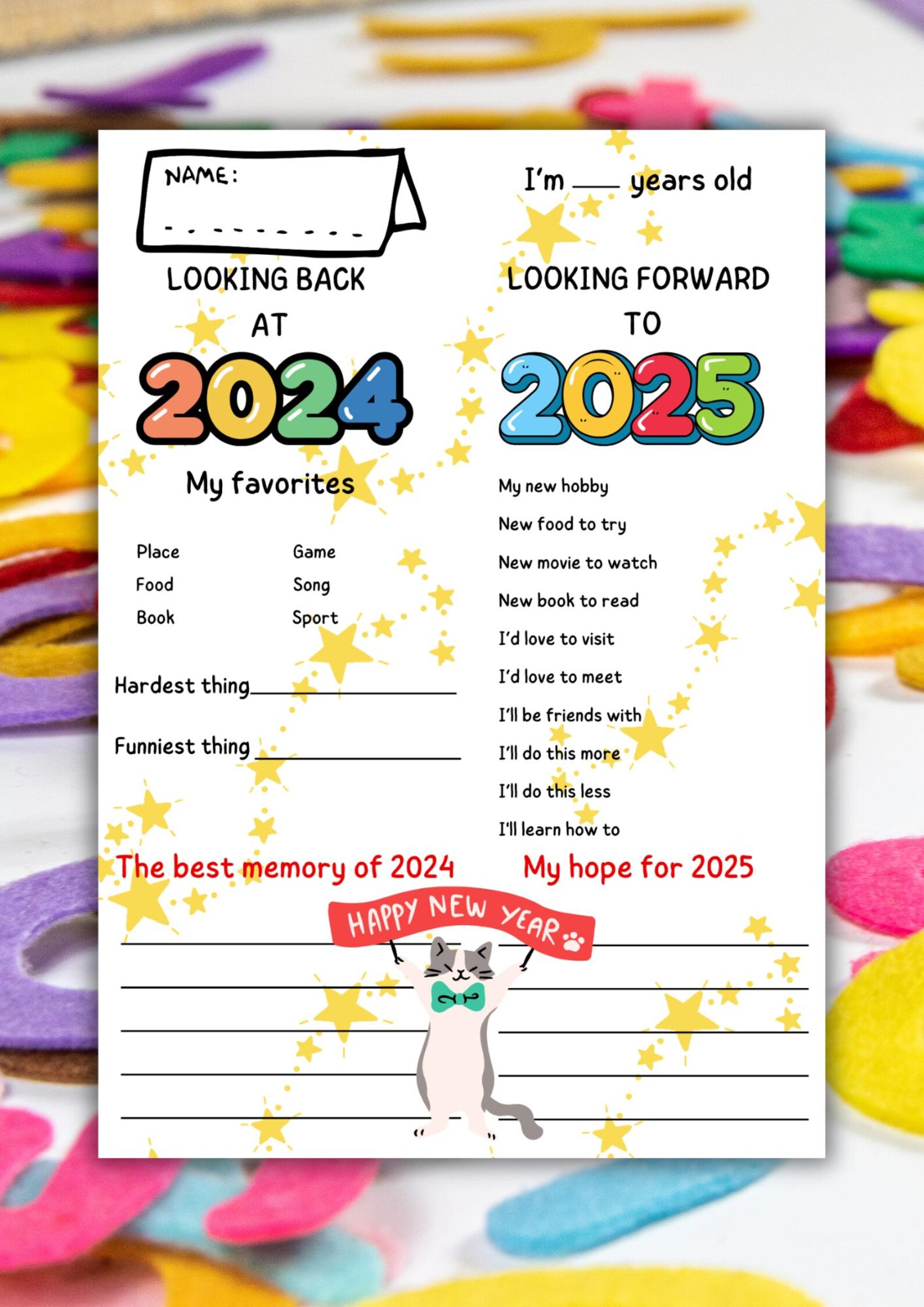 New Years Resolution Printable for Kids, New Year's Fun Activity for ...