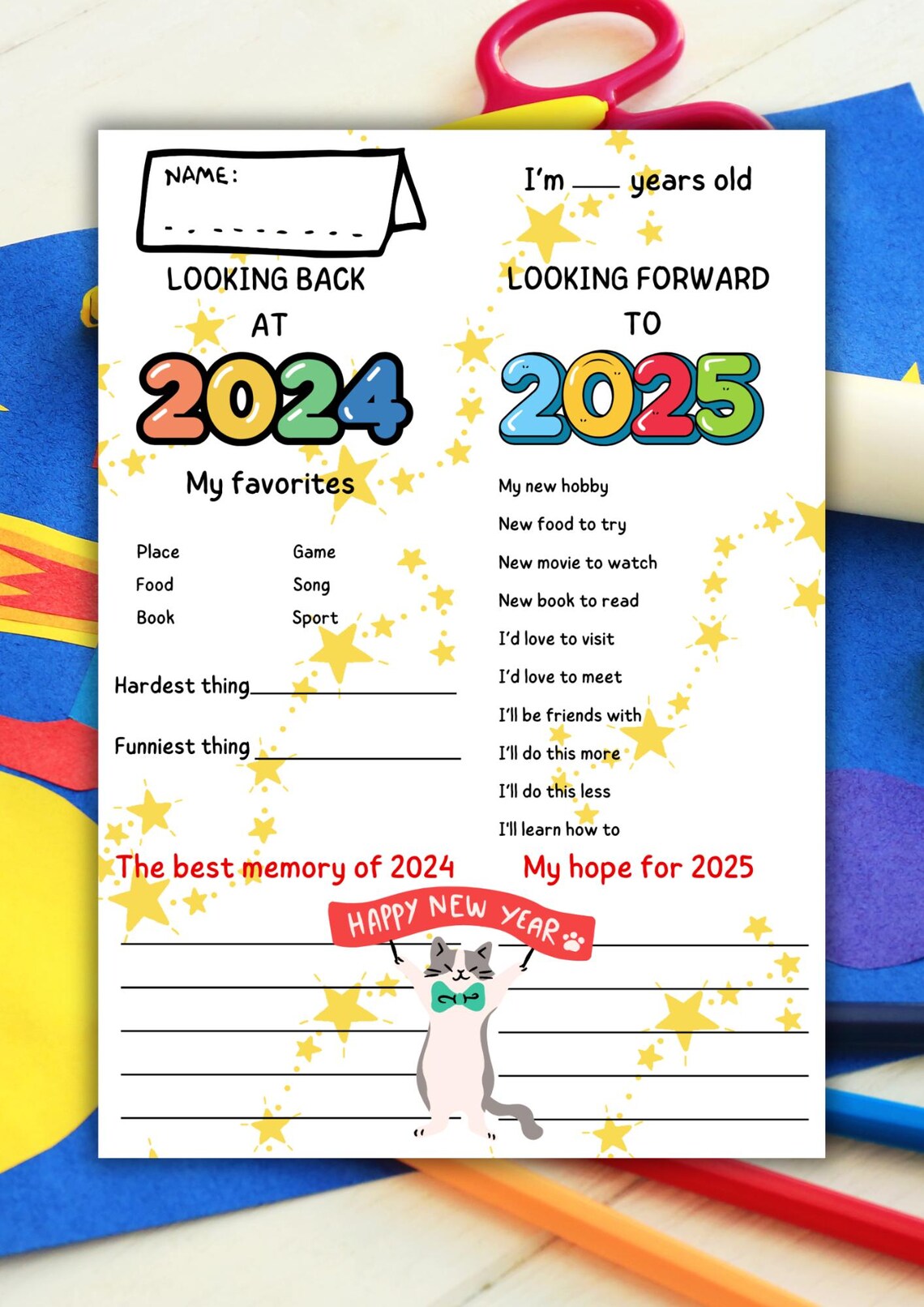 New Years Resolution Printable for Kids, New Year's Fun Activity for ...
