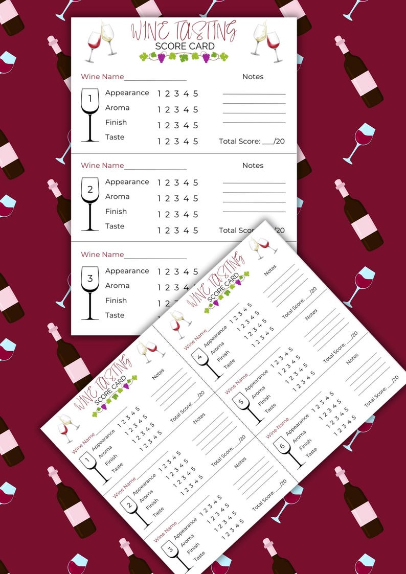 Wine Tasting Card, Printable Wine Tasting Scorecard, Wine Tasting Sheet, Wine Tasting Card ...