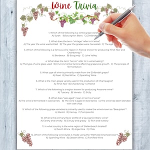 Wine Trivia Game, Printable Wines, Wine Tasting Partyoffice Party Fun ...