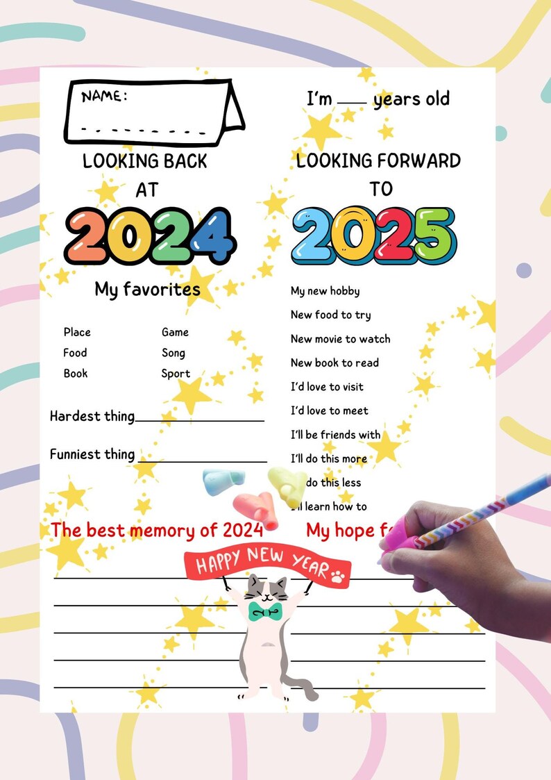New Years Resolution Printable for Kids, New Year's Fun Activity for ...