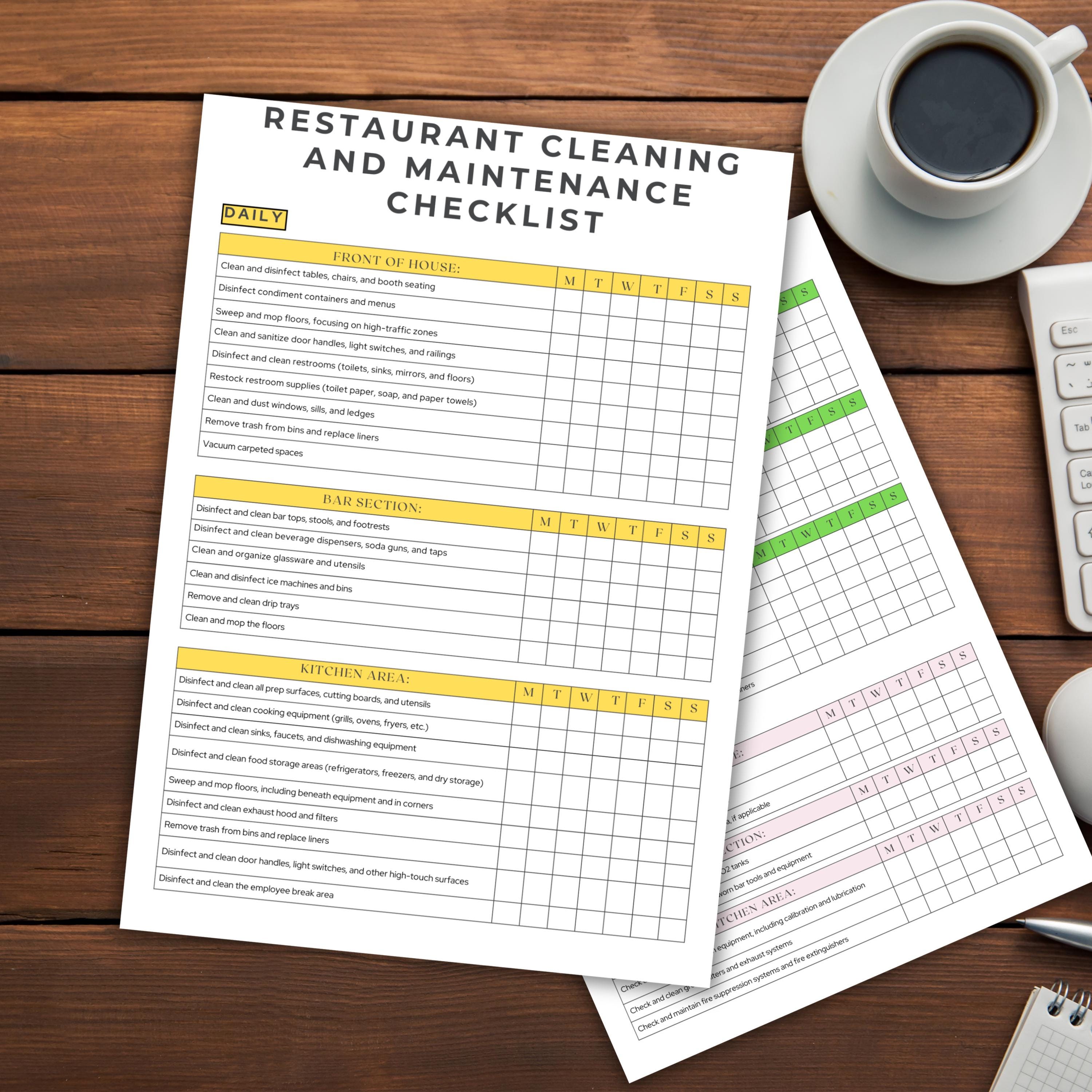 Restaurant Cleaning Checklist Template, Cleaning Checklists, Restaurant ...