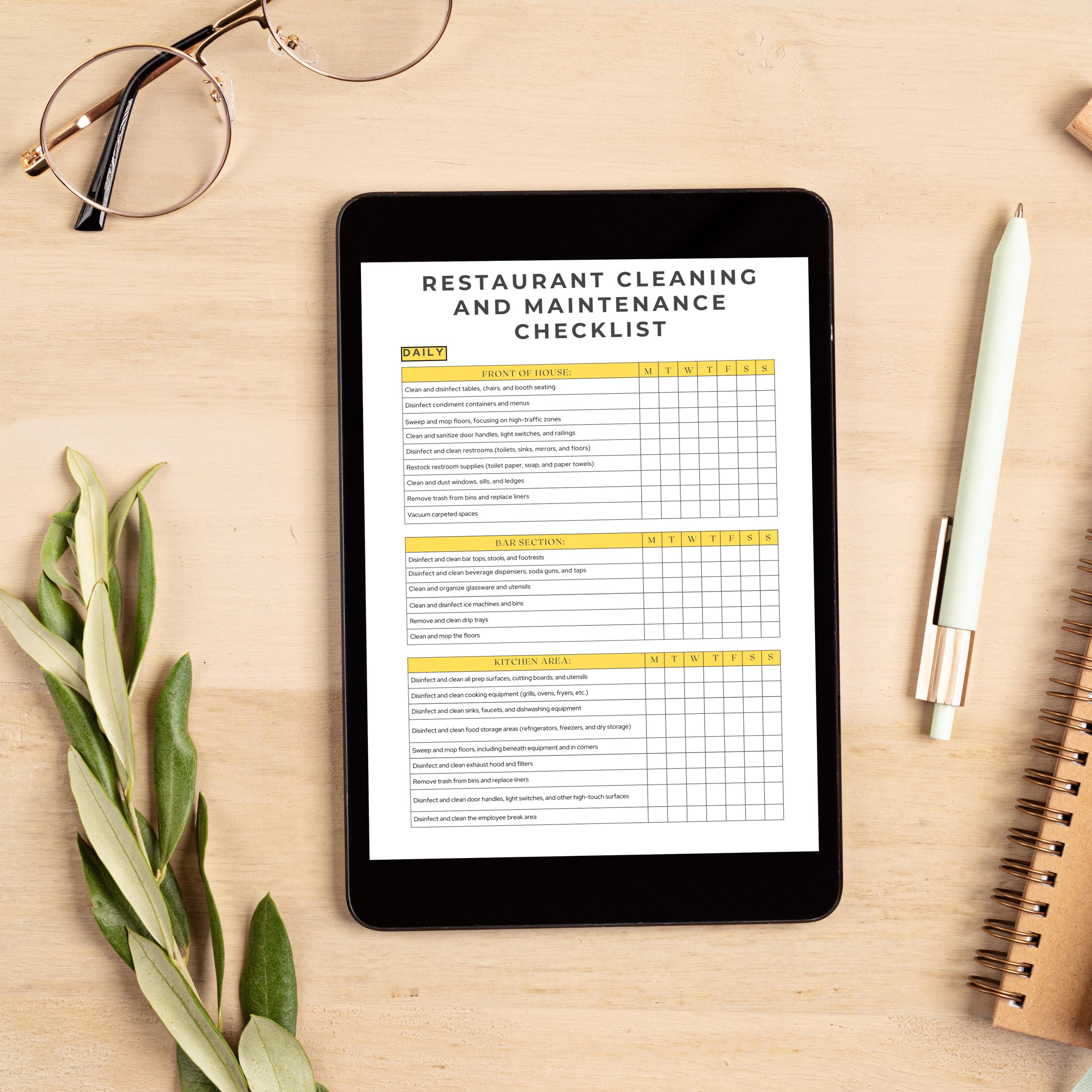 Restaurant Cleaning Checklist Template, Cleaning Checklists, Restaurant ...
