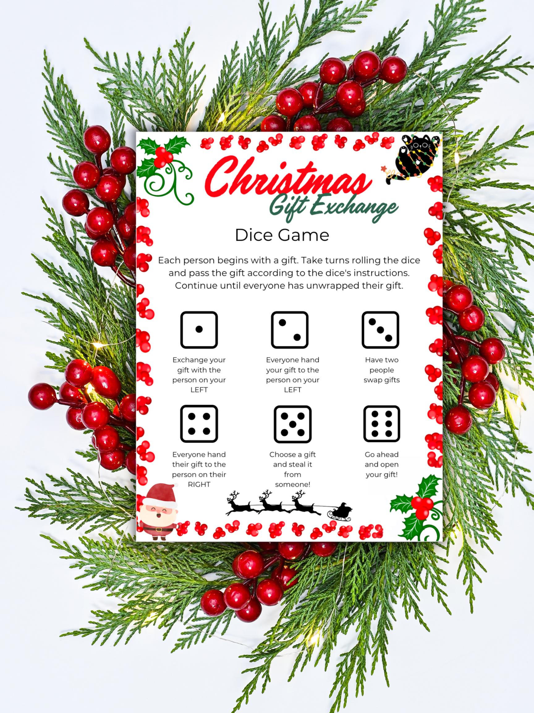 Christmas Dice Game, Printable Christmas Gift Exchange Dice Game, Gift ...