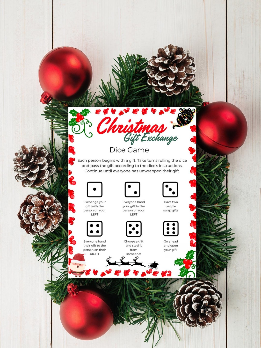Christmas Dice Game, Printable Christmas Gift Exchange Dice Game, Gift ...