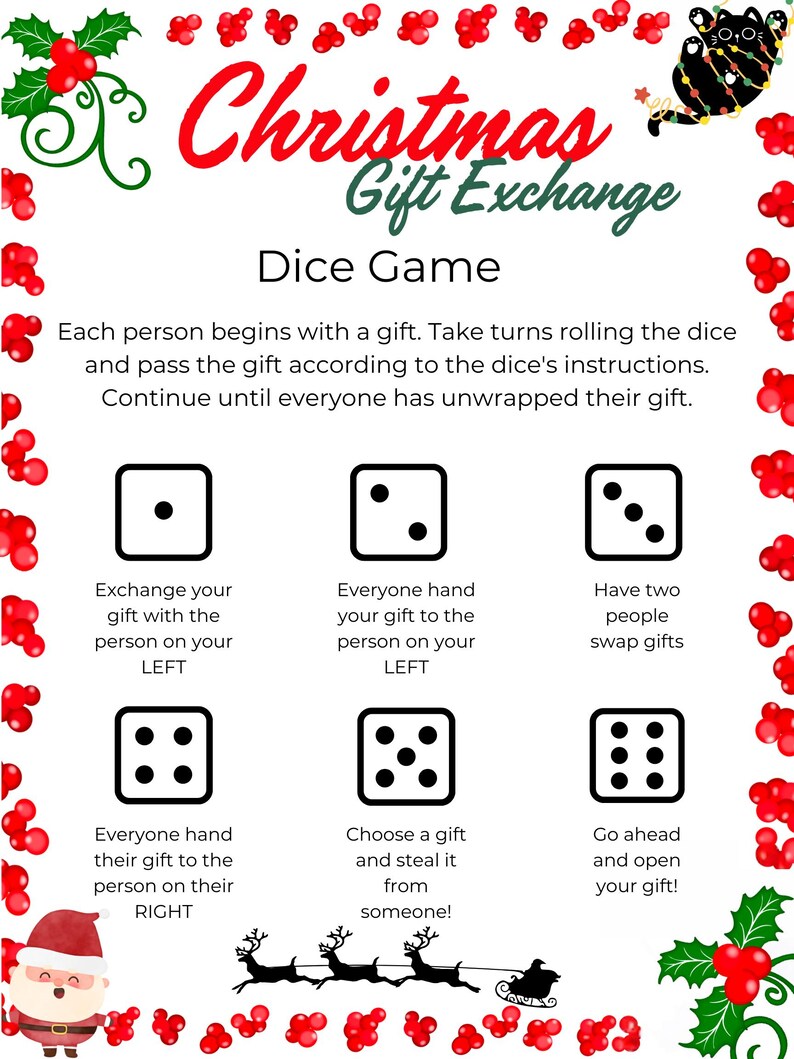 Christmas Dice Game, Printable Christmas Gift Exchange Dice Game, Gift ...