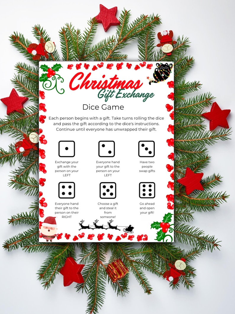 Christmas Dice Game, Printable Christmas Gift Exchange Dice Game, Gift ...