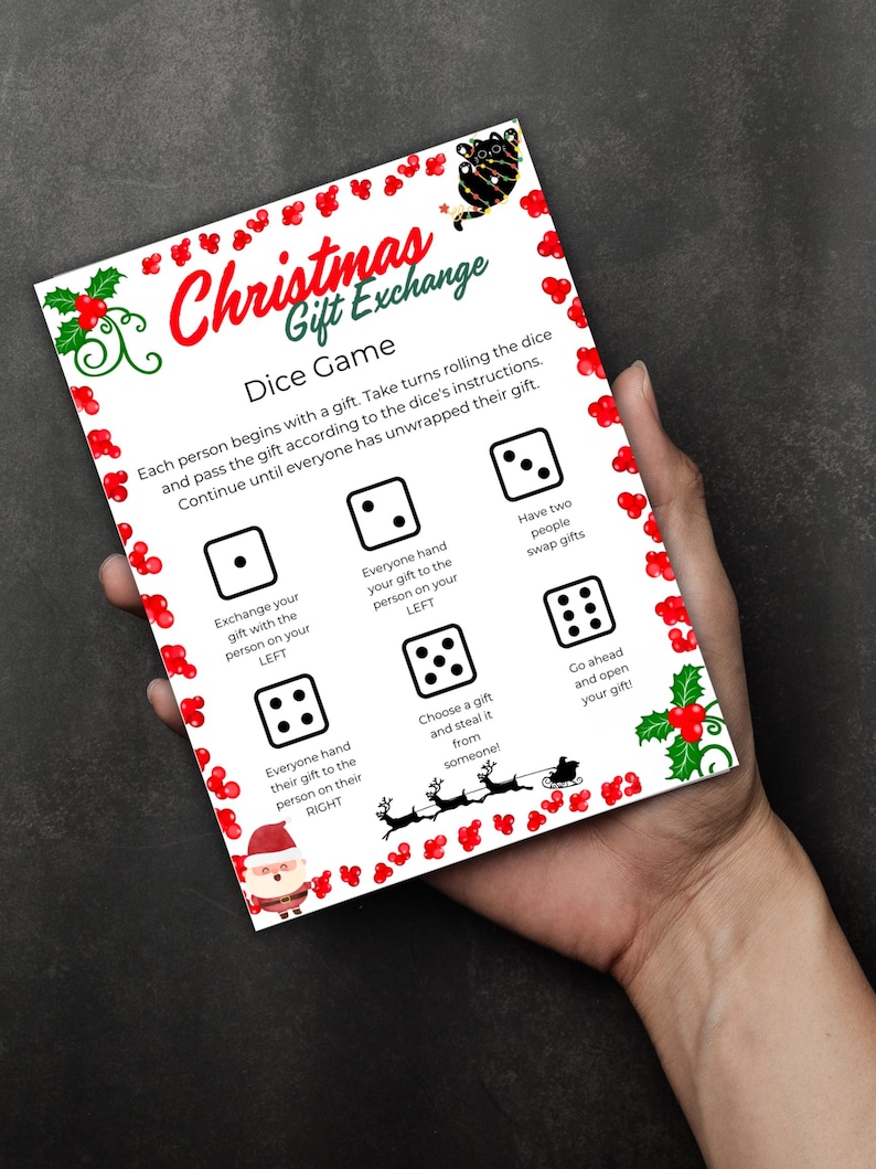 Christmas Dice Game, Printable Christmas Gift Exchange Dice Game, Gift ...