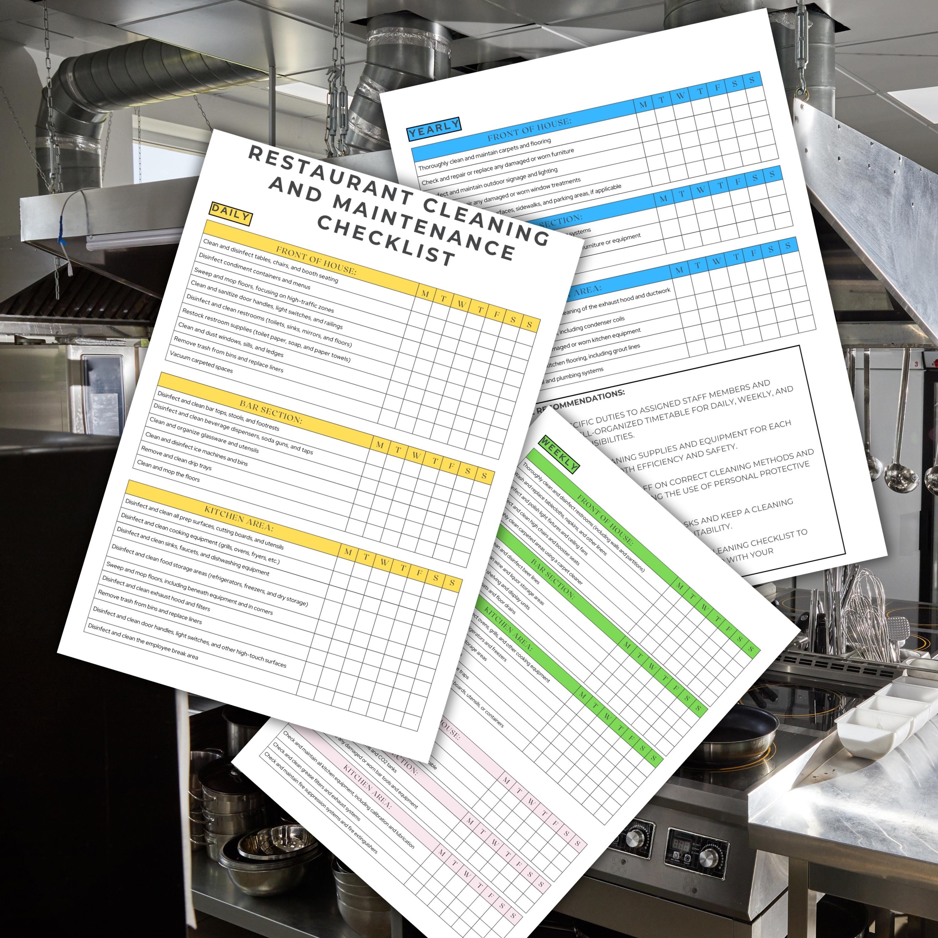 Restaurant Cleaning Checklist Template, Cleaning Checklists, Restaurant ...