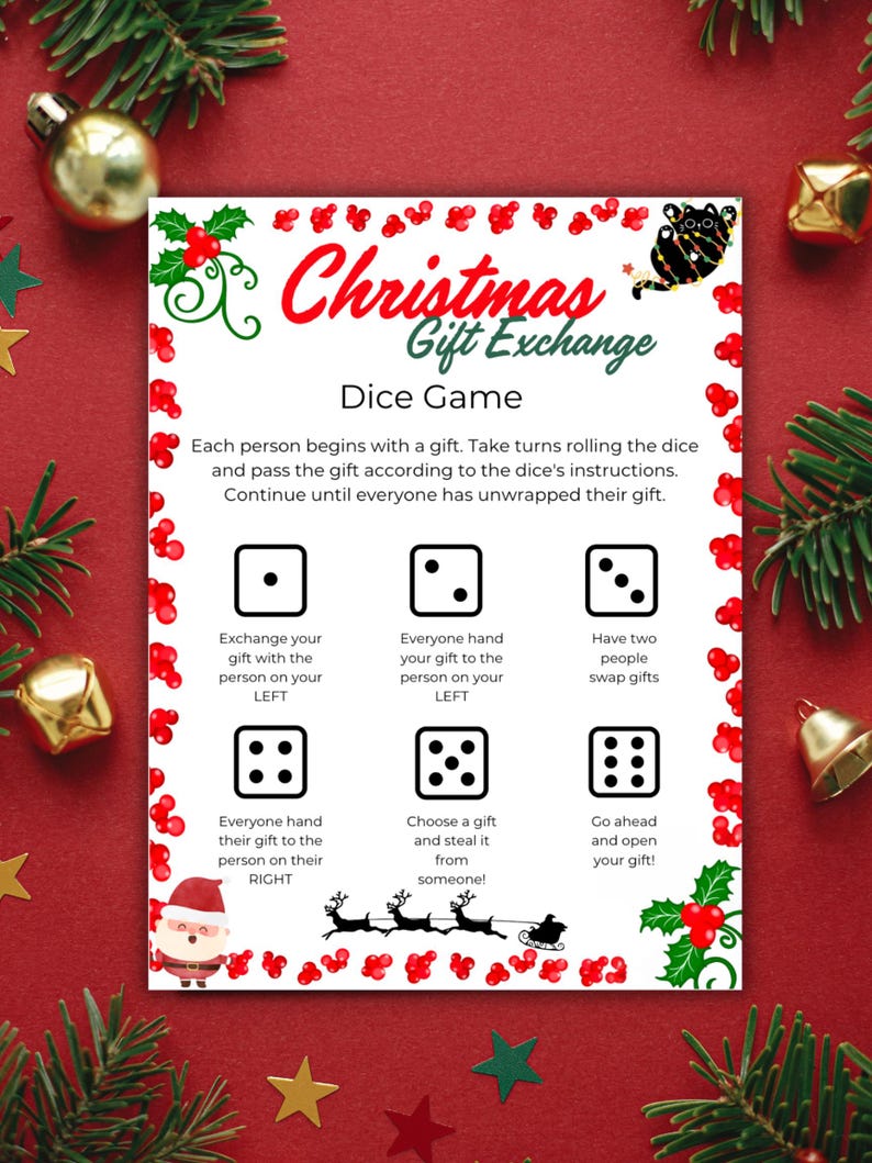 Christmas Dice Game, Printable Christmas Gift Exchange Dice Game, Gift ...