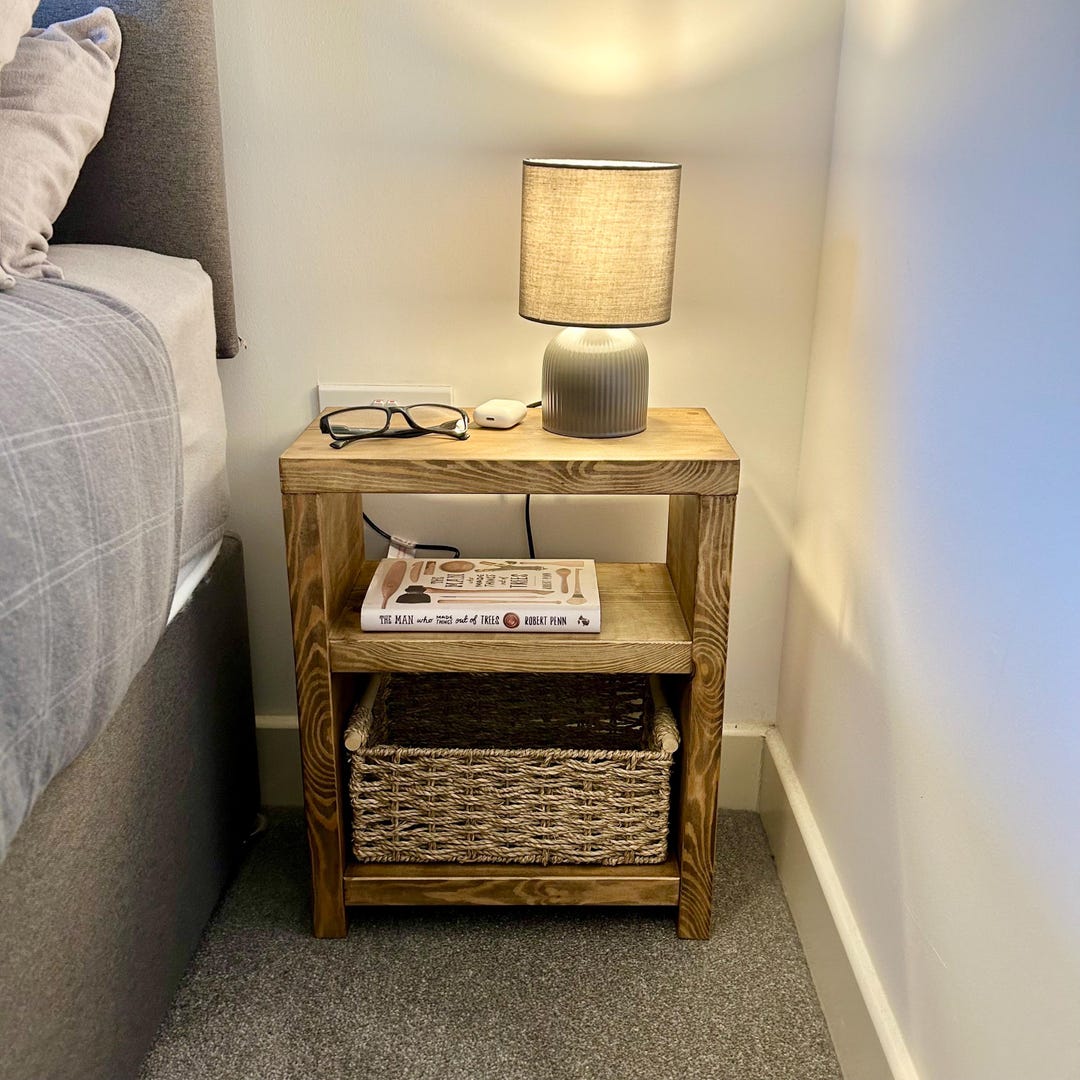 Rustic Chunky Wood Bedside Table - Etsy UK