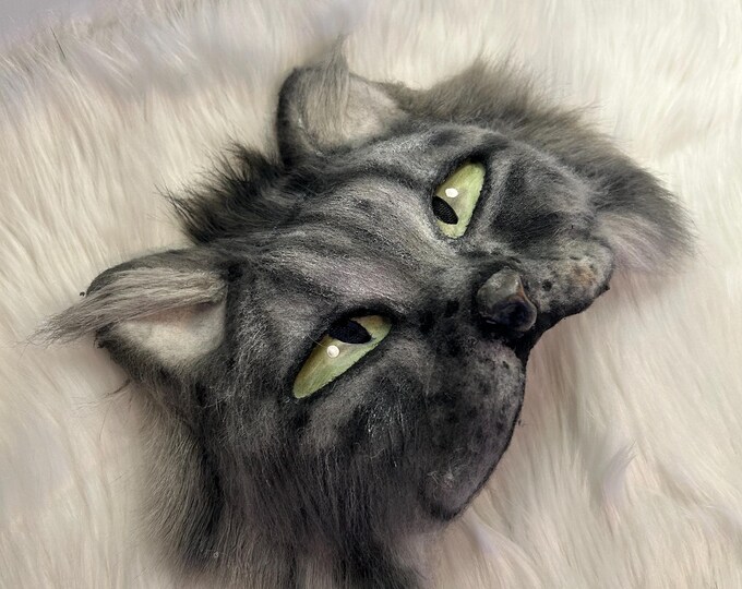 Realistic Grey Tabby Cat Therian Mask for Therians and Quadrobics ...