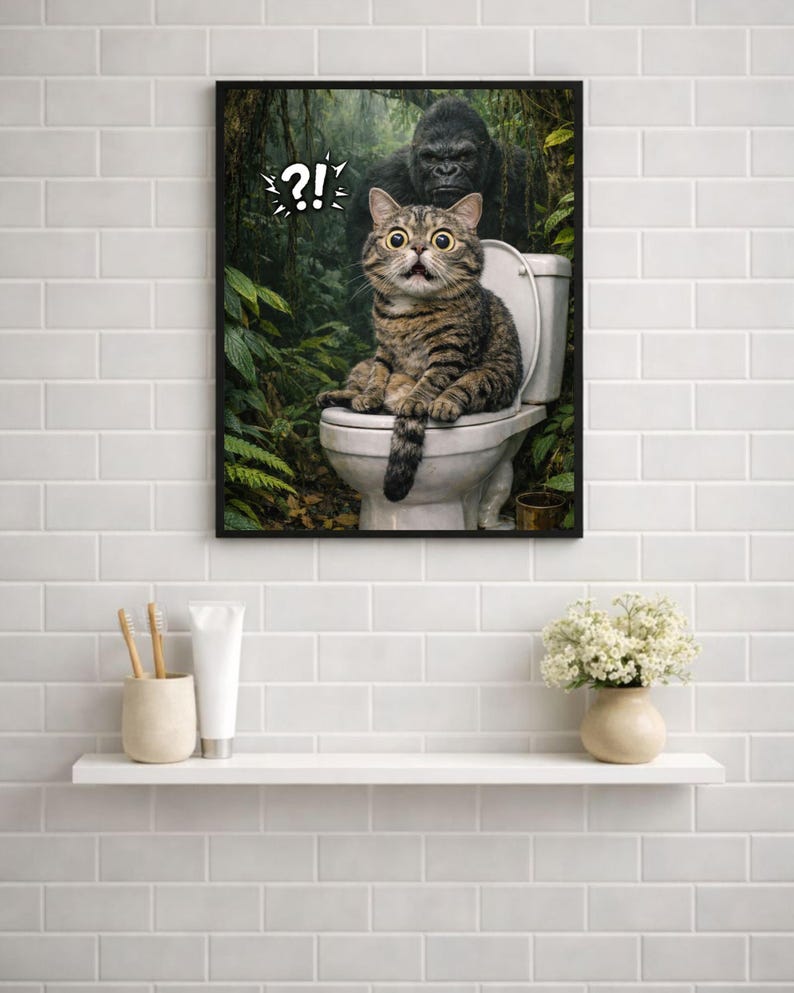 Surreal Cat Wall Art Printable – Funny Bathroom Decor, Digital Download ...