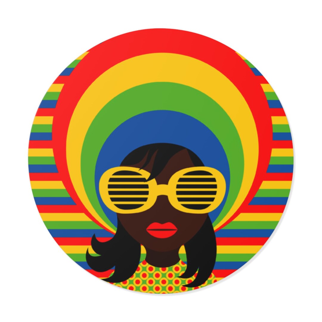 Retro 60s Cool Woman Round Stickers Vintage Vinyl Decals for Laptop ...