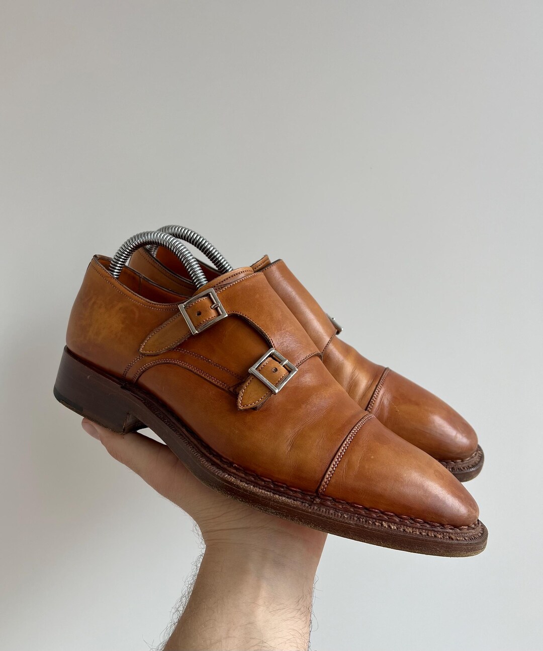 Santoni Double Monk Strap Light Brown Leather Shoes - Etsy