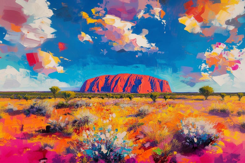Uluru Ayers Rock in Vibrant Tones – Digital Paint Art Poster - Etsy