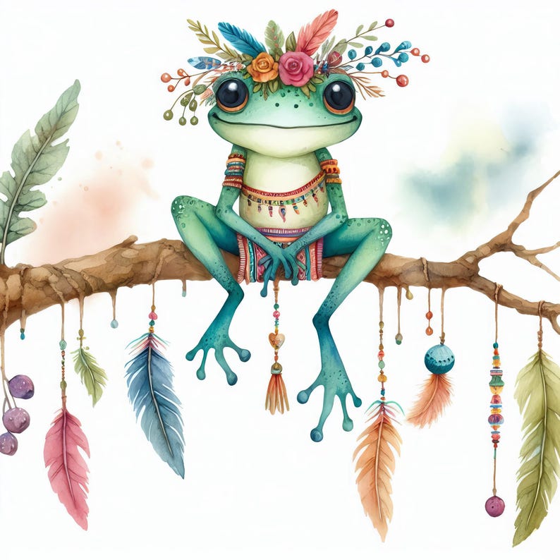 Quirky Boho Frog - Clip Art Bundle, Digital Download, Digital Files ...