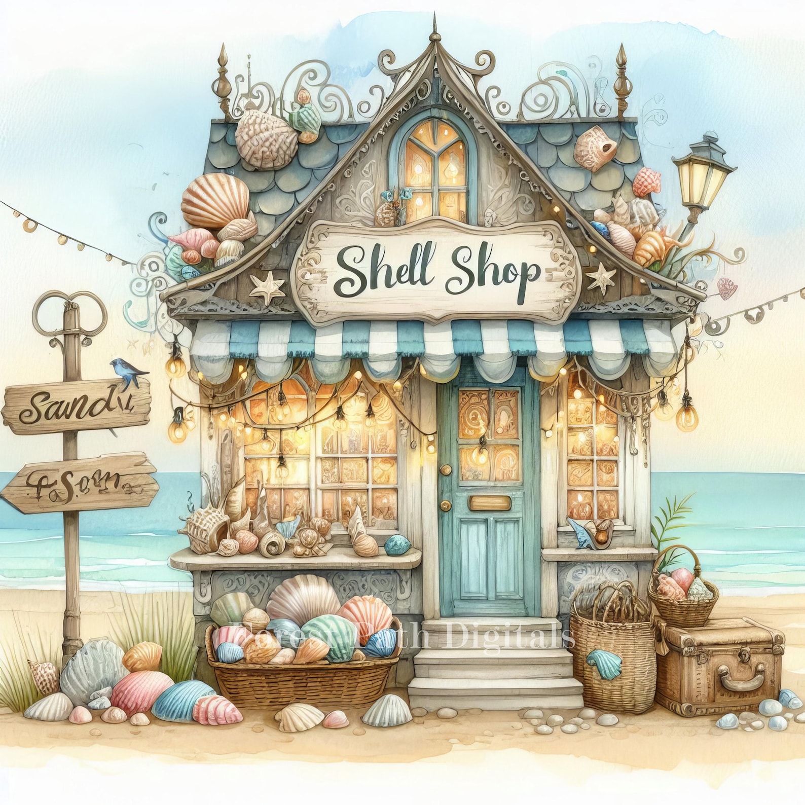 Shell Shop - Clip Art Bundle, Digital Files Download, Whimsical ...