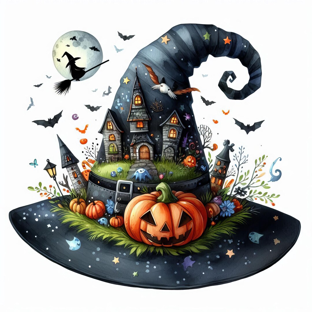 Quirky Halloween Witch Hat - Clip Art Bundle, Digital Download, Digital ...